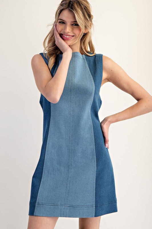 Color Block Back Zip Mini Dress - Denim – Haute Boutique
